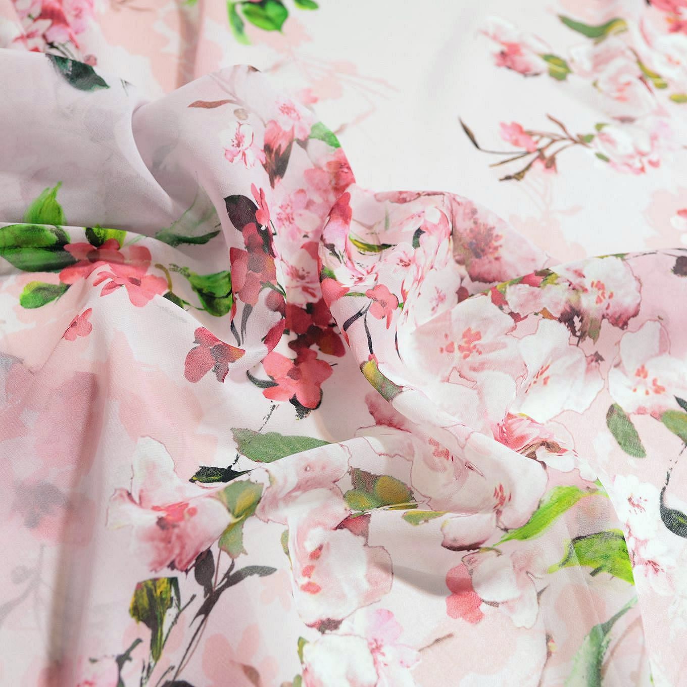 zarter Blumen Chiffon Stoff weich fallende Meterware - Hibsikus rosa ...